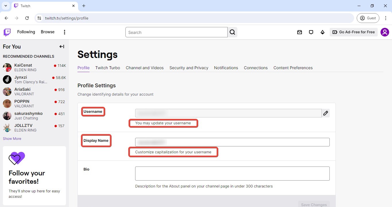Guide to change twitch username