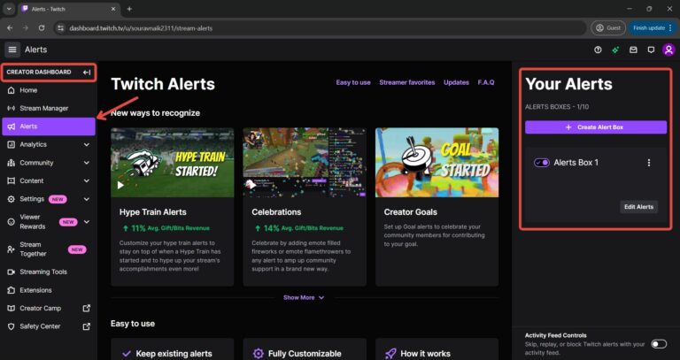How to set up follower alerts on twitch streams - Twitch marketing Guides