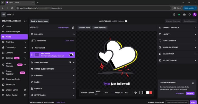 How to set up follower alerts on twitch streams - Twitch marketing Guides